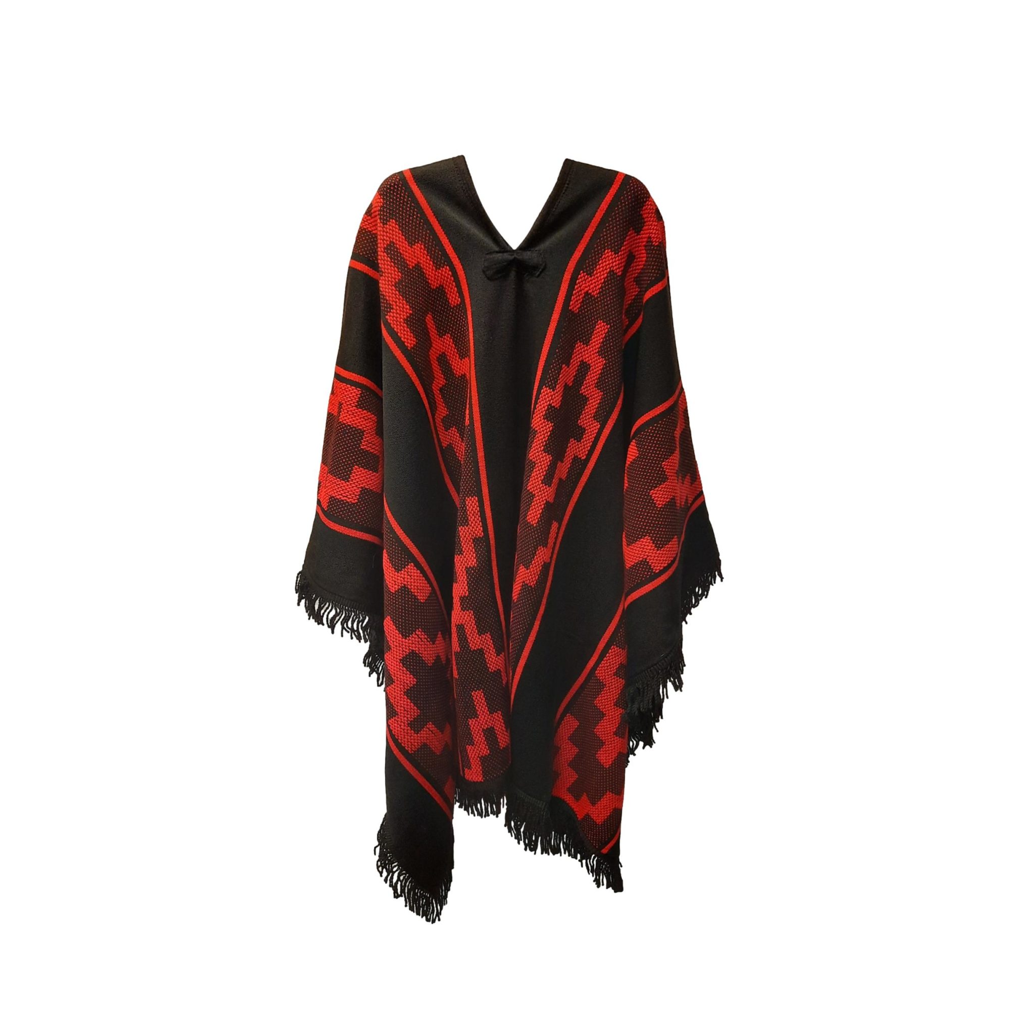 Poncho gaucho regional grueso negro con guarda pampa roja - Las Viñas